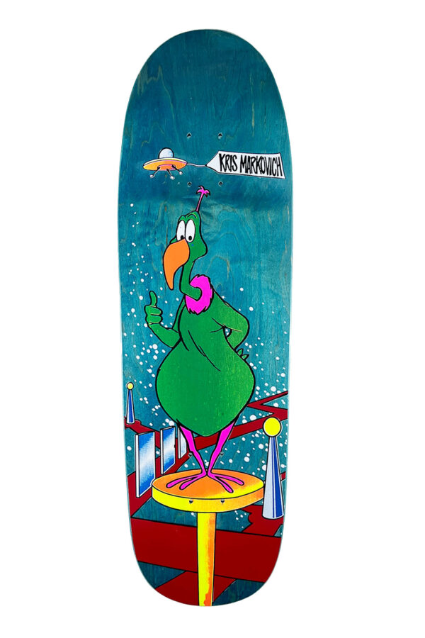 101 - KRIS MARKOVICH THUMBS UP BLUE STAIN AUTOGRAPHED 9” X 31.875” DECK ...